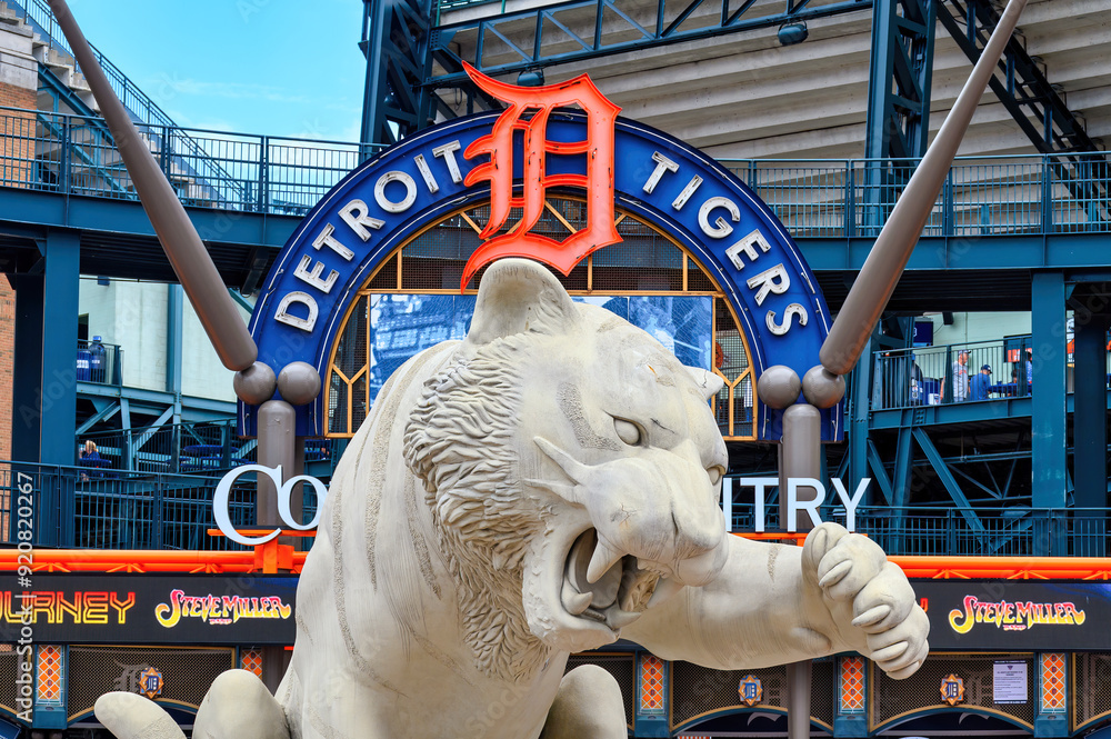 Exterior architectural features of the Comerica Park - the home of the ...