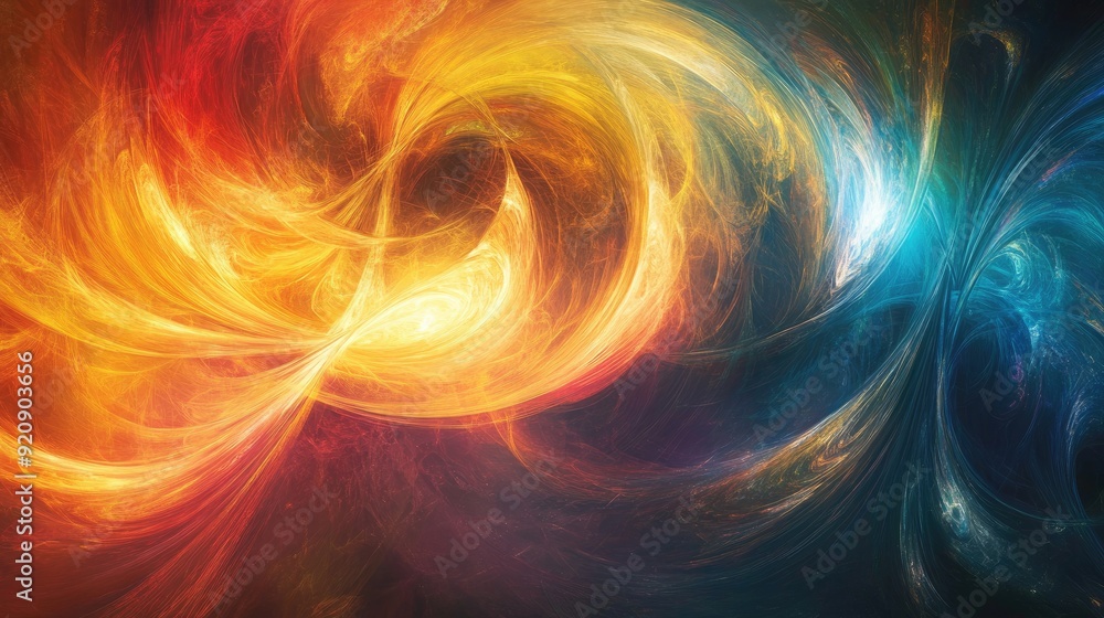 Abstract swirls blending symbols of Christianity, Islam, Hinduism ...