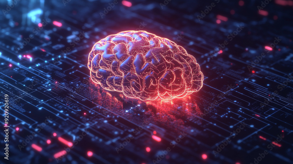 Brain. Digital brain. 3D science and technology concept. Neural network ...