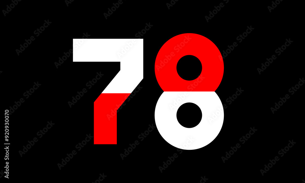 78 Red White Half Modern Number Logo Stock Vector | Adobe Stock