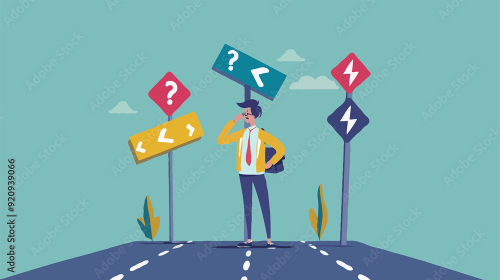 flat design BigBusiness decision making, career path, choose the right way to success concept ...