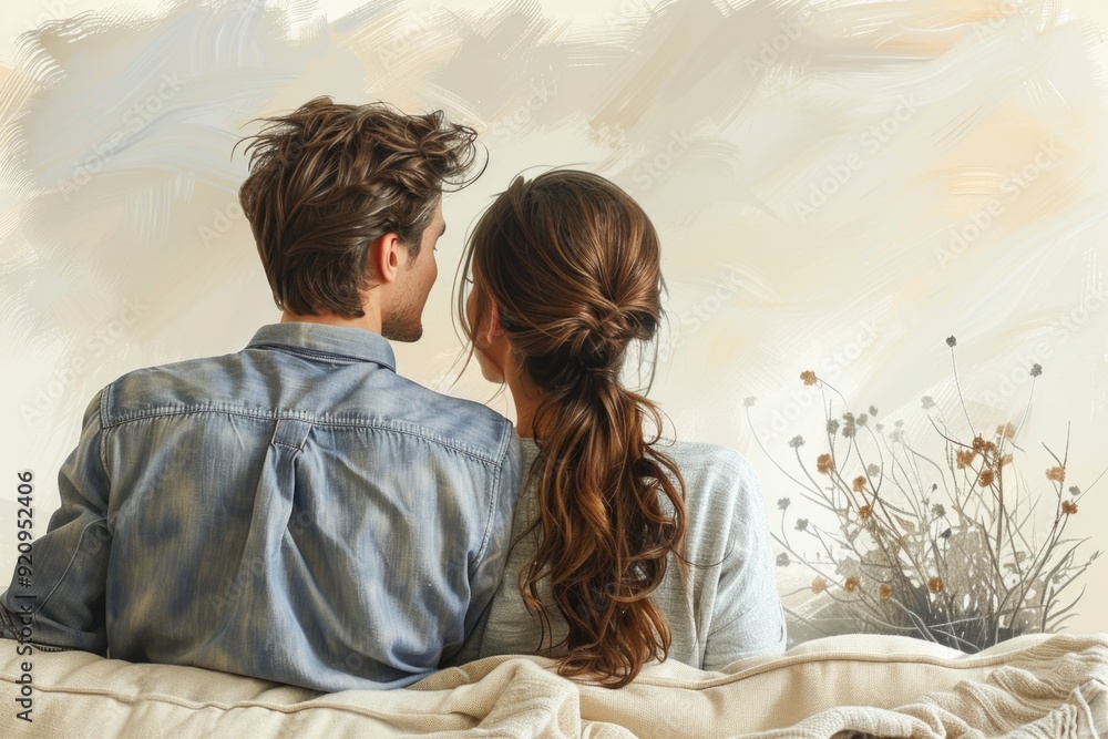 Intimate Moment: Young Couple Sharing Quiet Time on Modern Couch ...