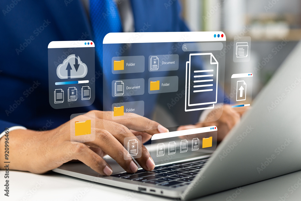 Businessman using computer laptop and dashboard for data management ...