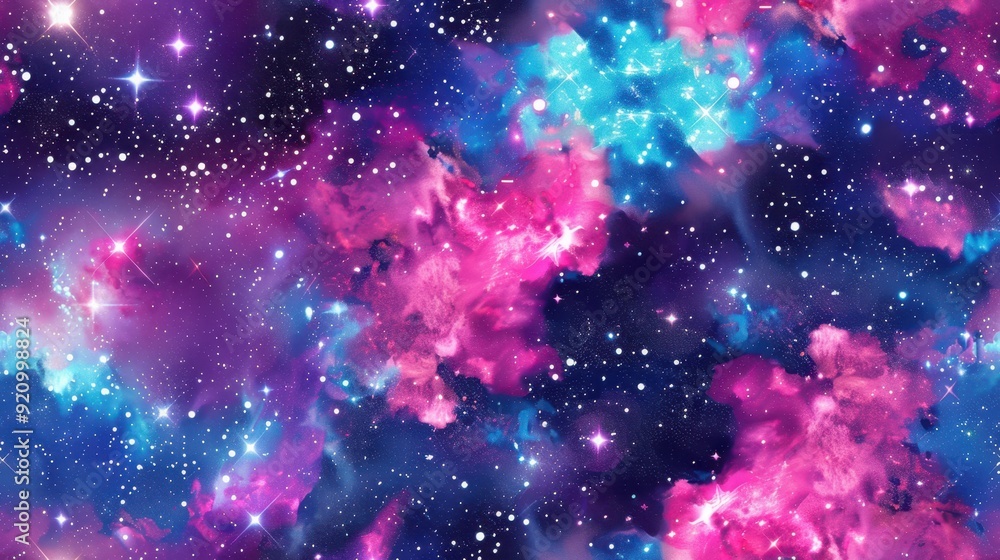 Seamless pattern of the outer space with galaxies and stars, dark pink ...
