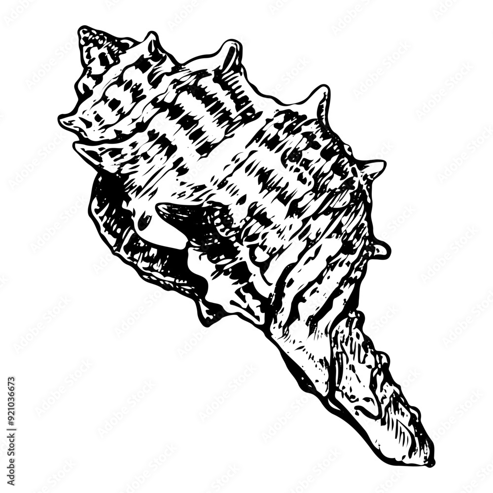 Sea shell sketch hand drawn. Murex Trapa is gastropod. Shells of marine ...