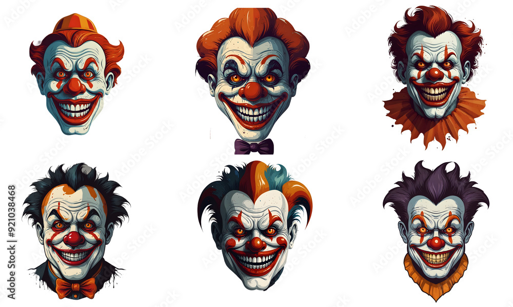 Set of cartoon horror clown character faces. vector illustration of ...