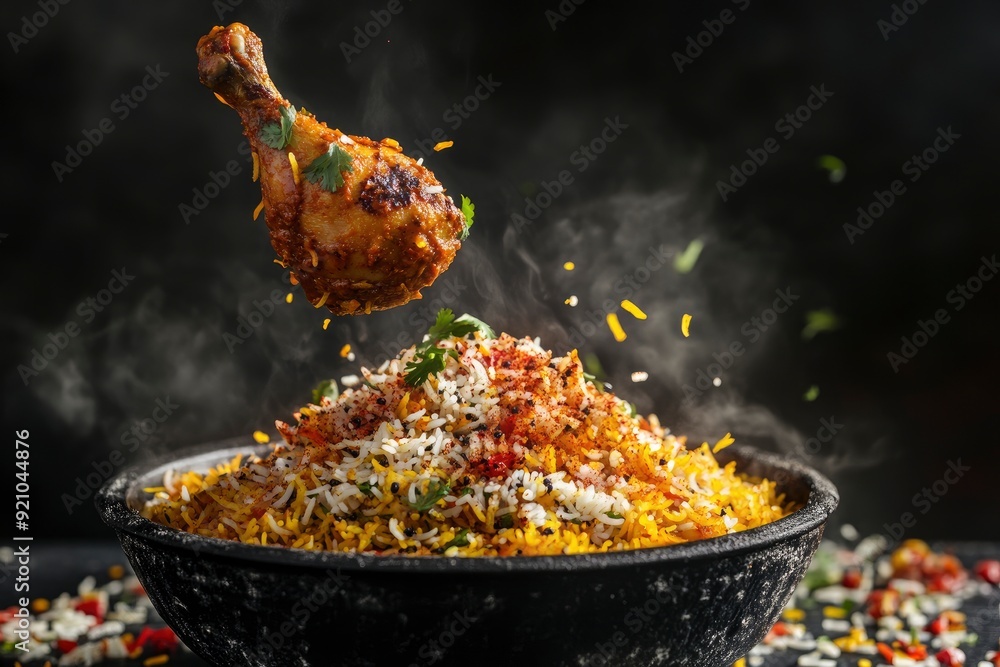 Stock-Illustration „indian chicken biryani, Spicy chicken biryani food ...