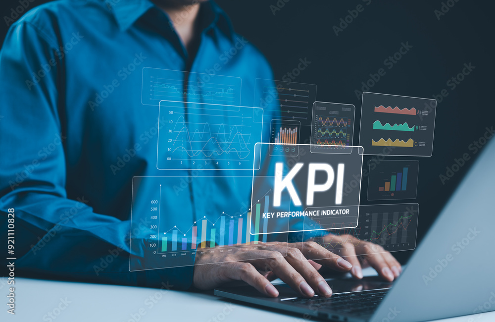 KPI, Key Performance Indicators Analysis. Businessman using digital ...