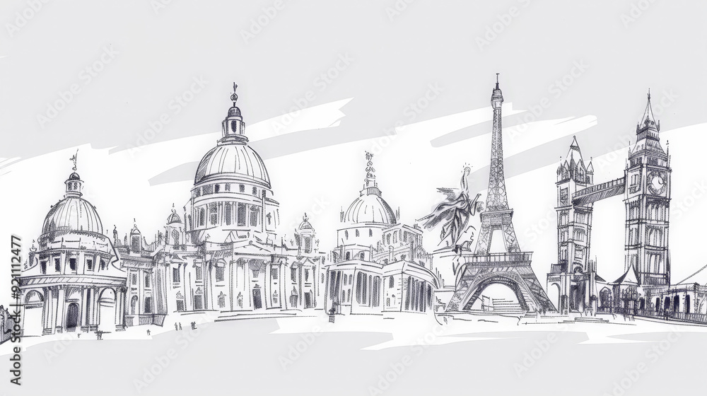 line drawing of famous world landmarks Stock Illustration | Adobe Stock