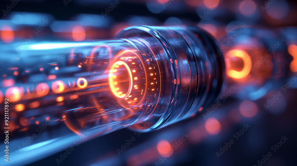 Data transmission via fiber optic cable ,cross section within the fiber ...