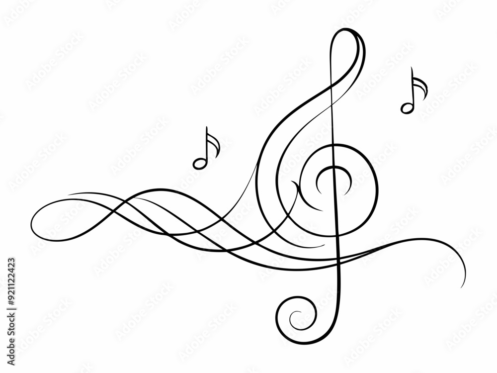 continuous single line drawing of music notes and treble clef, abstract ...