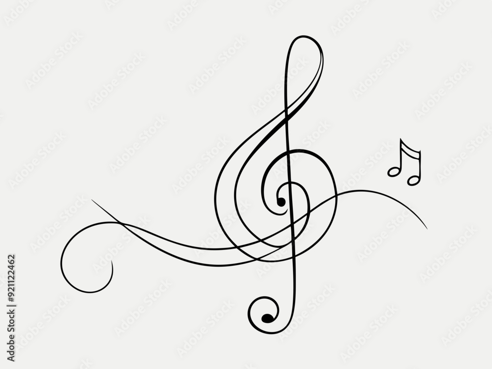 continuous single line drawing of music notes and treble clef, abstract ...