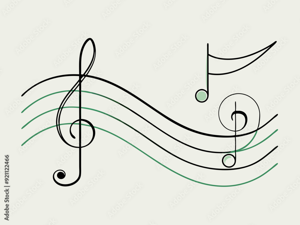 continuous single line drawing of music notes and treble clef, abstract ...