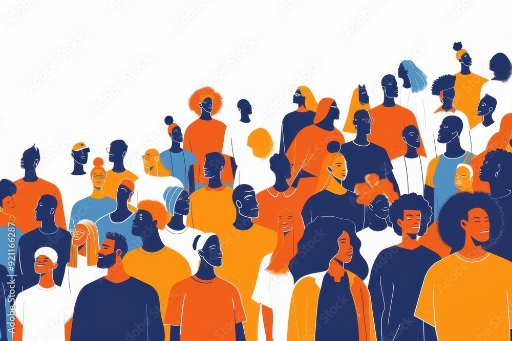 A crowd of diverse people coming together in a illustration with a flat ...