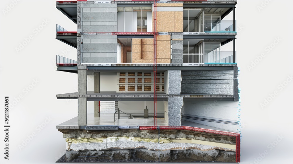 Cross-Section of Commercial Building Wall with Labeled Insulation ...