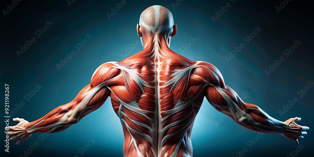 Anatomy of upper back muscles in the human body , trapezius, latissimus ...