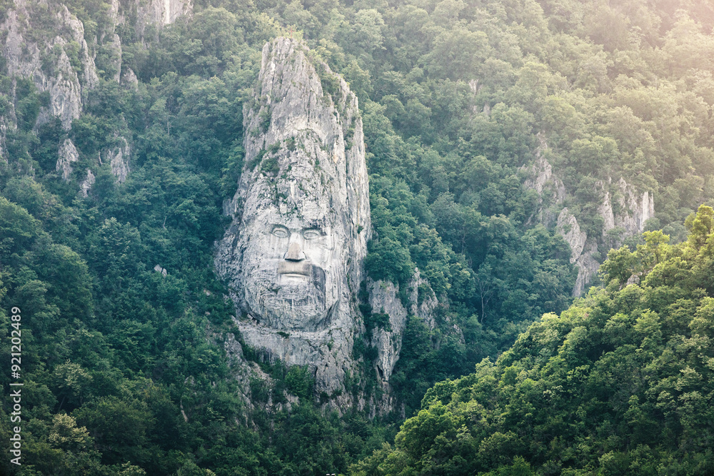 Decebal's rock carving along the Danube Gorge, depicting the ancient ...