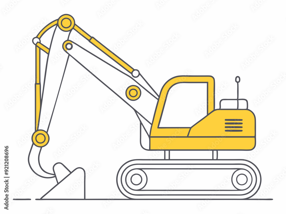 continuous single line drawing of excavator, line art vector ...
