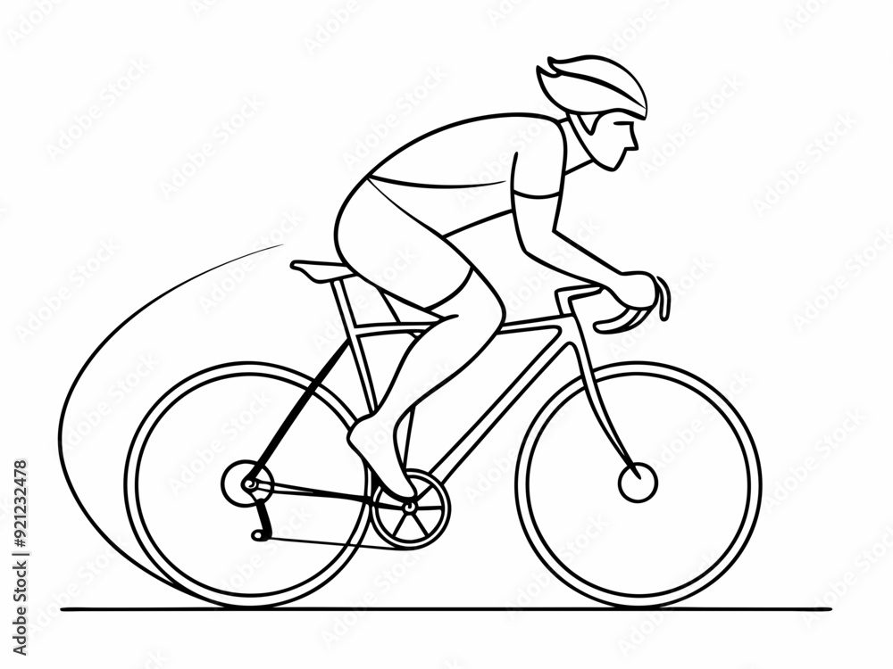 continuous single line drawing of racing cyclist on racer bike, line ...