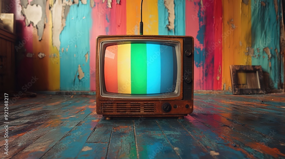 vintage television with off-air test pattern Stock Photo | Adobe Stock