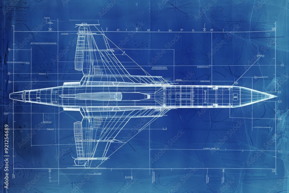 on blue paper, technical diagram of the supersonic ballistic missle ...
