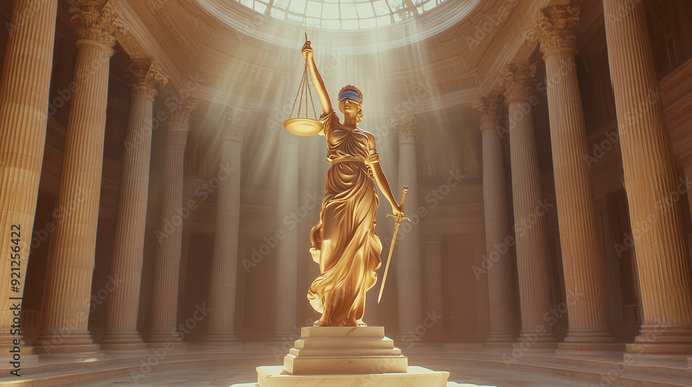 Statue of Justice in a grand hall, showcasing Lady Justice with her ...