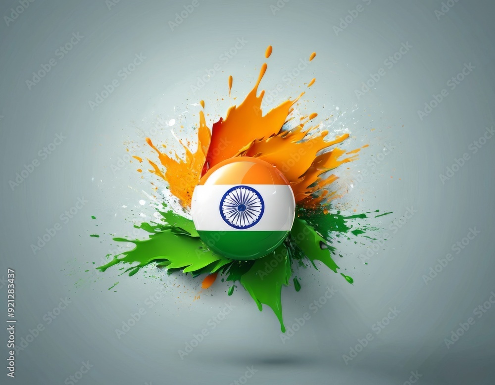 Circular indian flag and tricolor paint splash around indian national ...