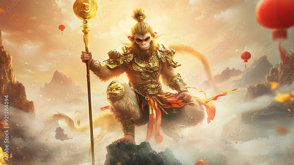 Epic depiction of Sun Wukong, the Monkey King, from Chinese mythology ...