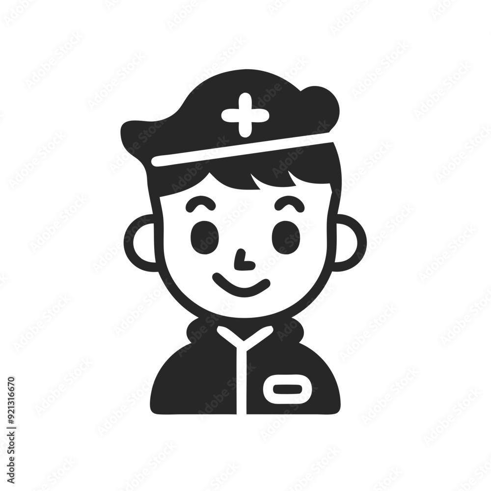 Medical Nurse Vector Black Simple Cartoon Healthcare Professional ...