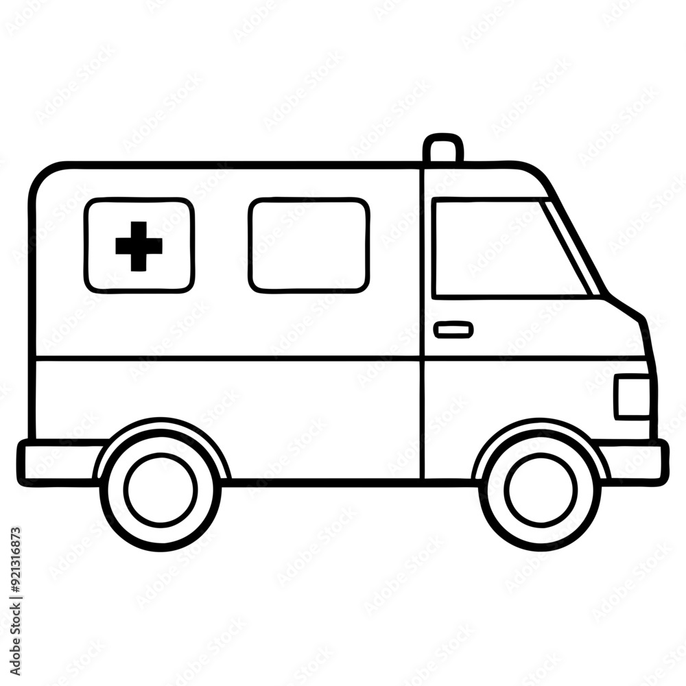 Vector Illustration Emergency Medical Van Ambulance Outline Black and ...