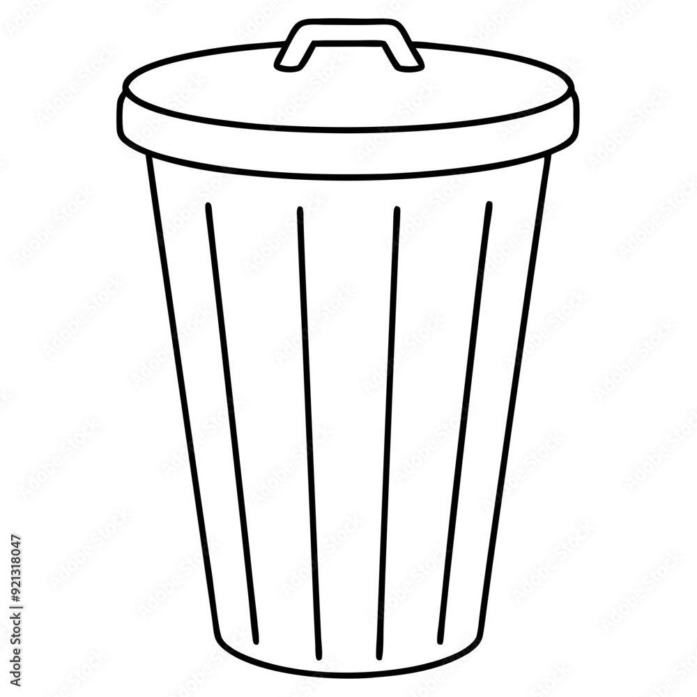 Trash Can Black and White Line Art Vector Simple Minimalist Waste Bin ...