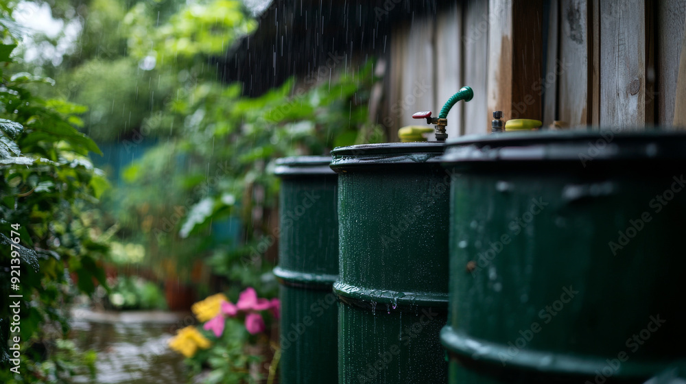 Collect and store rainwater in a tank. Use pipes to direct the ...