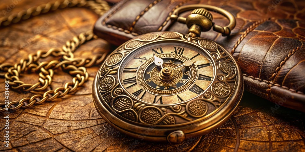 Vintage brass pocket watch with intricate engravings and Roman numerals ...
