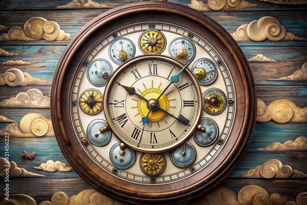 Old-fashioned analog clock displays time alongside weather forecast ...