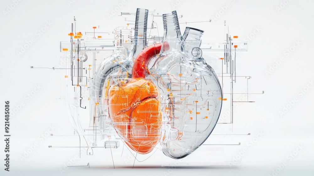Detailed cross section of the human heart revealing organized protein ...