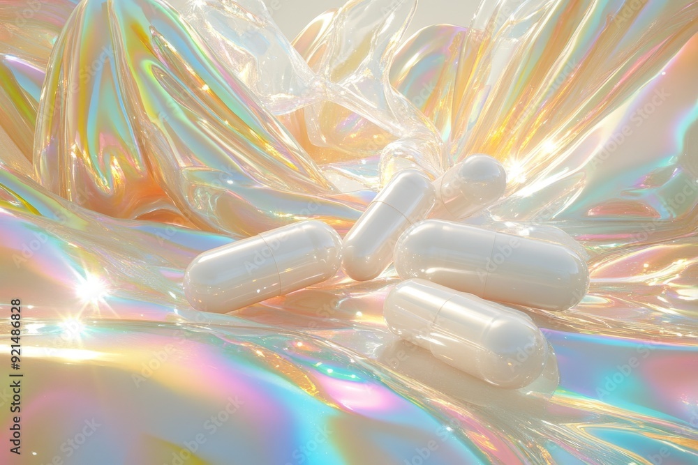 Christmas themed scene with capsules spilling out of a festive ...