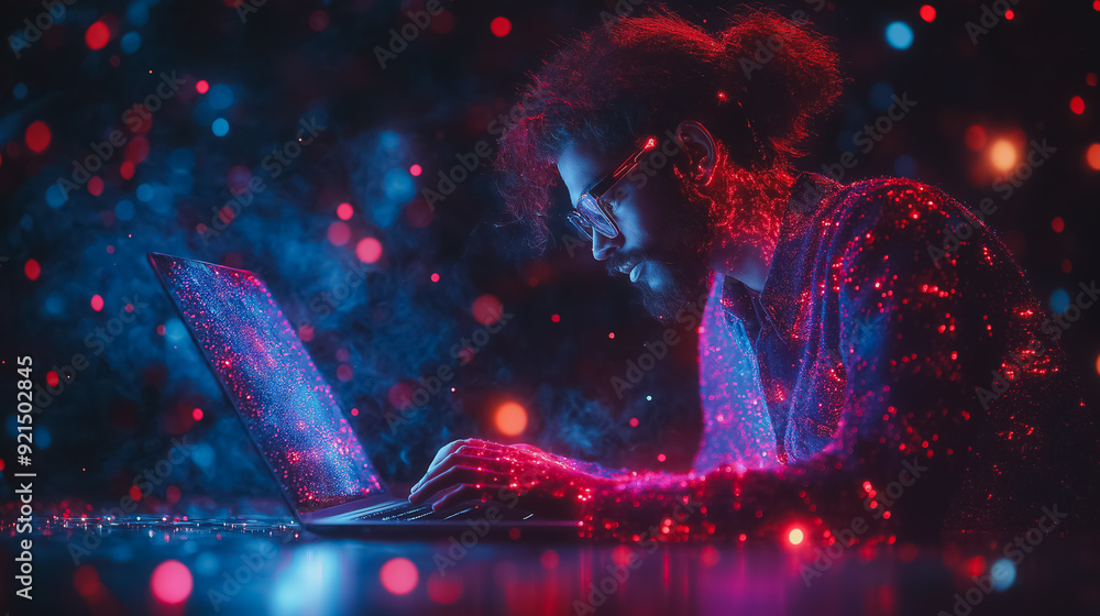 IT support concept featuring a software engineer on a laptop, focusing ...