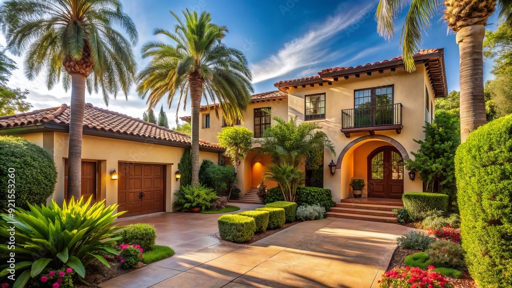 Warm Mediterranean-inspired stucco home in California, surrounded by ...