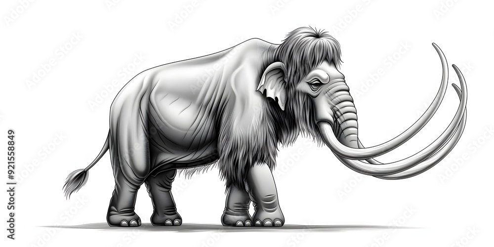 Woolly Mammoth Pencil Sketch: A detailed pencil sketch of a majestic ...