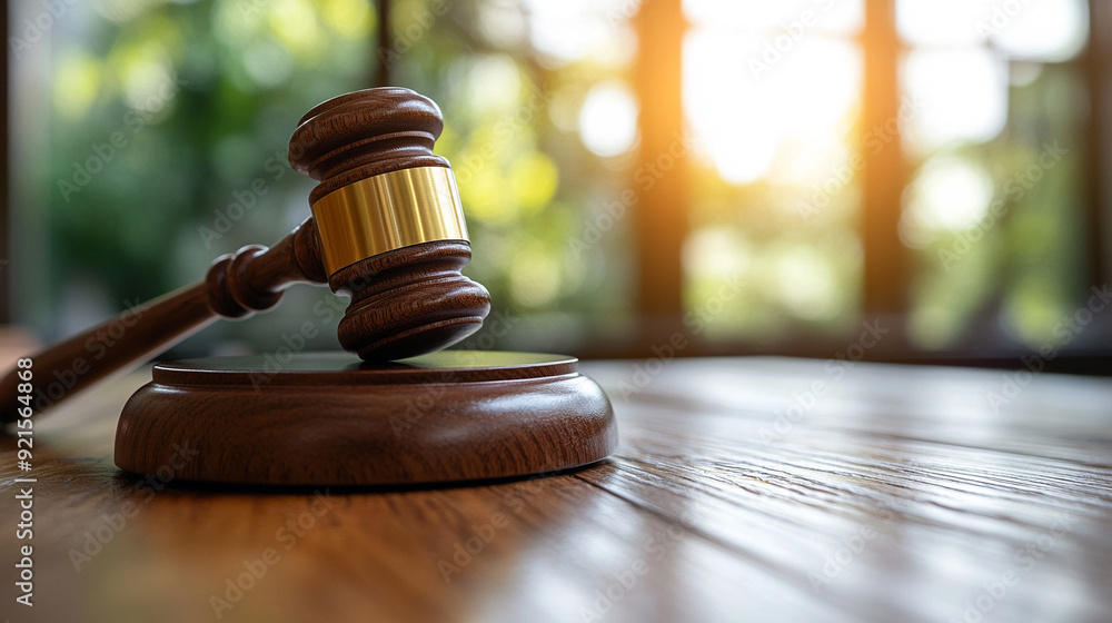 judge’s hand gripping a gavel, about to strike. The focus on the gavel ...