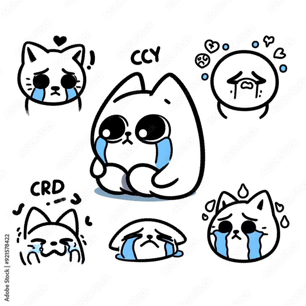 Cute Cat Crying Emojis Stock Illustration | Adobe Stock