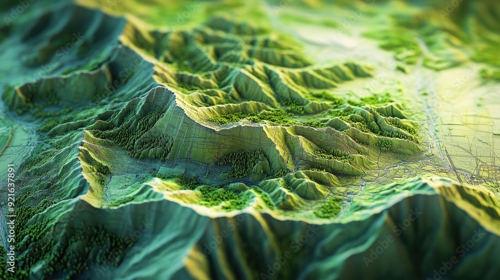 Digital 3D map terrain showcasing GIS geodata mapping concept ...