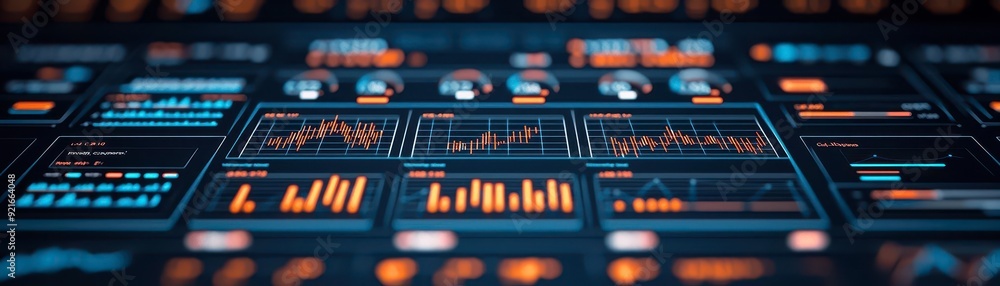 Pixel art of a business dashboard with tiny graphs and charts on a ...
