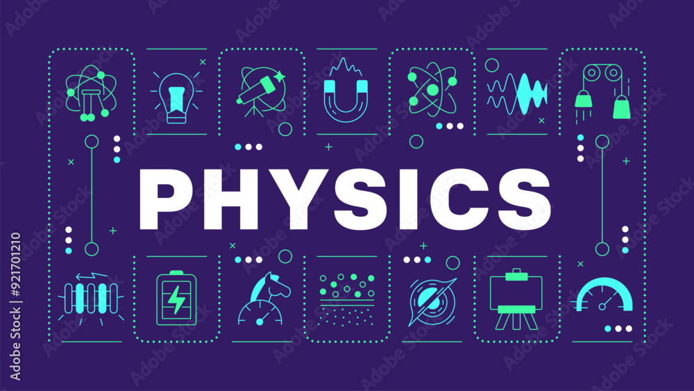 Physics dark blue word concept. School subject. Natural science. Stem ...