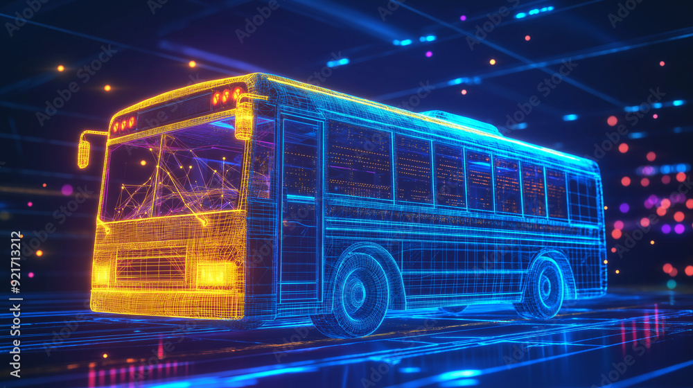 Ilustración de Stock digital school bus with binary code, integration of artificial intelligence ...