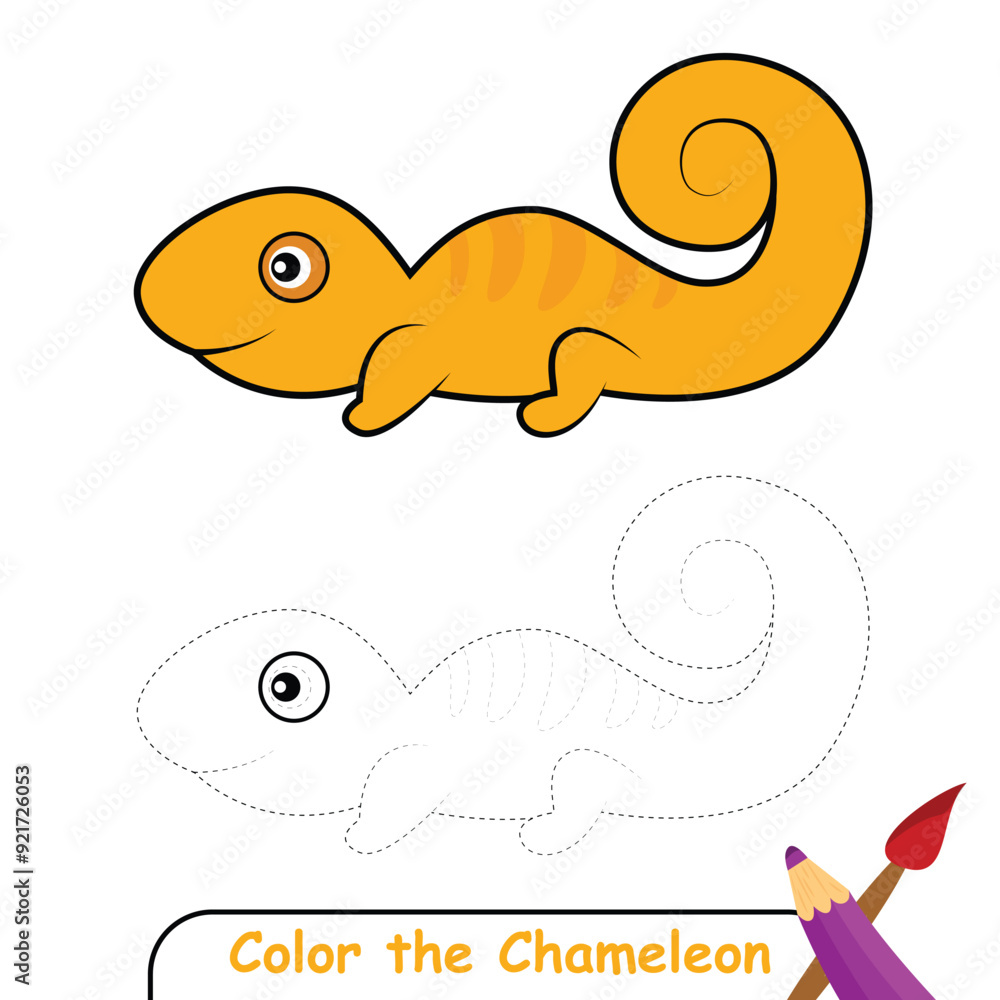 Chameleon coloring page colored illustration, coloring book or coloring ...