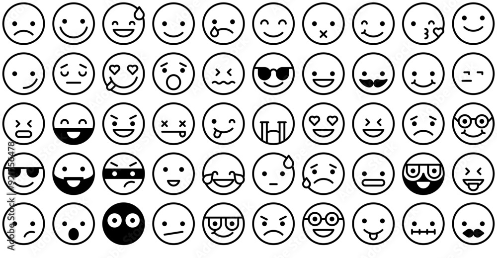 Vetor Set Of Emoji Icons Collection Isolated Silhouette Solid Icons ...