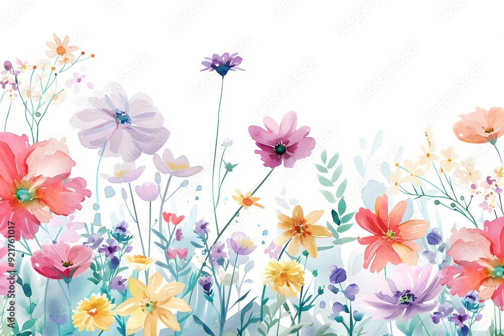 Cute pastel colorful spring flowers border with space on white ...