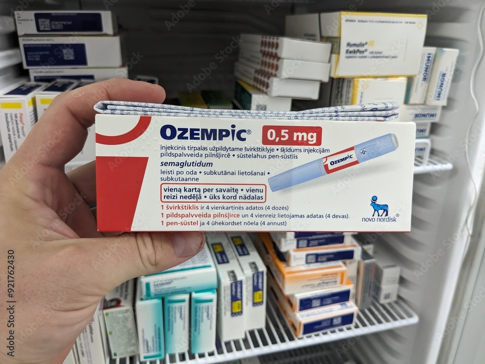 Prague,Czech Republic-August 14 2024: OZEMPIC box of medication with SEMAGLUTIDE active ...