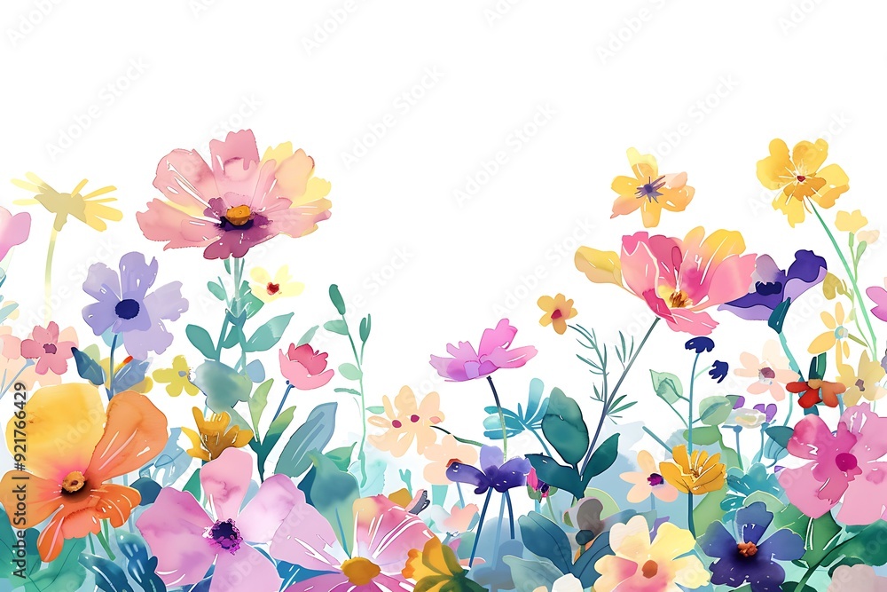 Cute pastel colorful spring flowers border with space on white ...